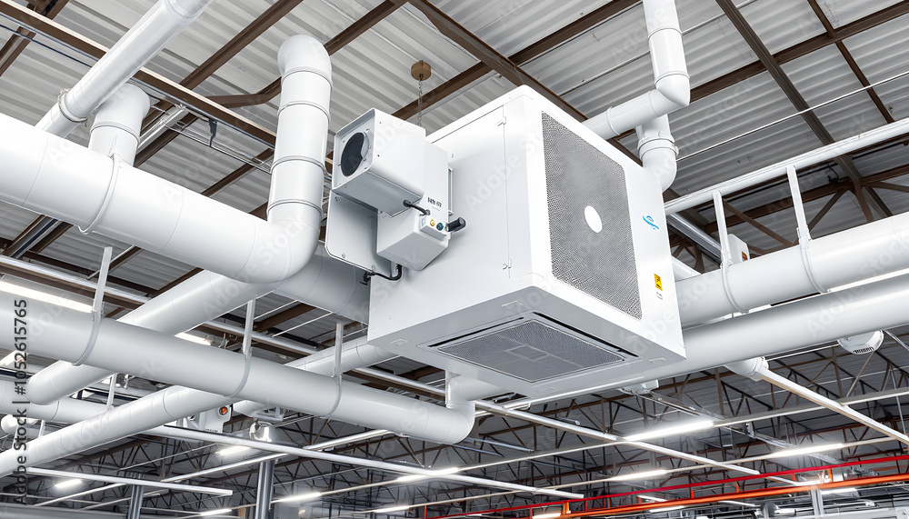 Foto de Stock Industrial ventilation system. Pipes for room ...