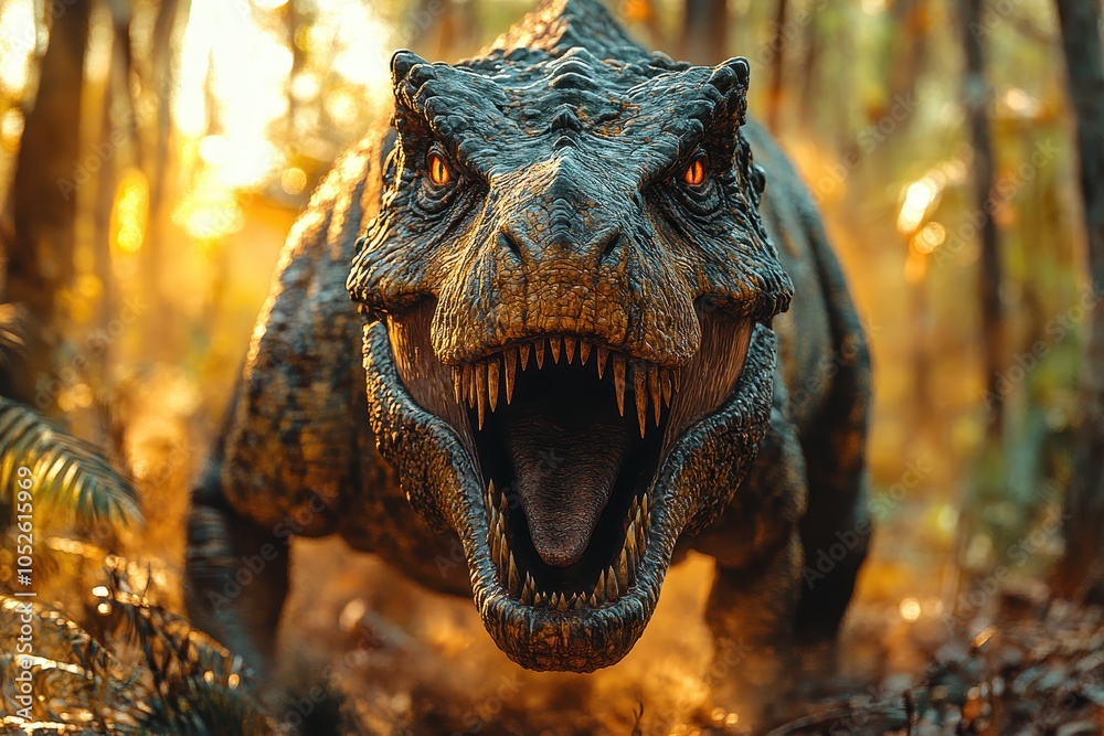 Ultra-Realistic Full-Body Shot of an Angry T-Rex in a Forest, Captured ...