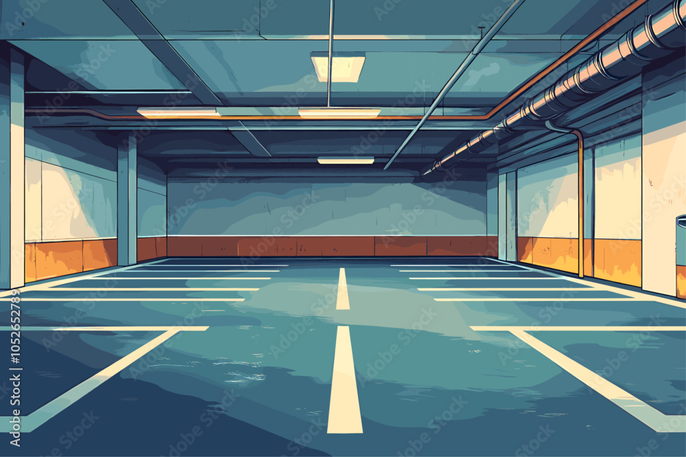 Closed emty underground car parking area background. Grey concrete ...