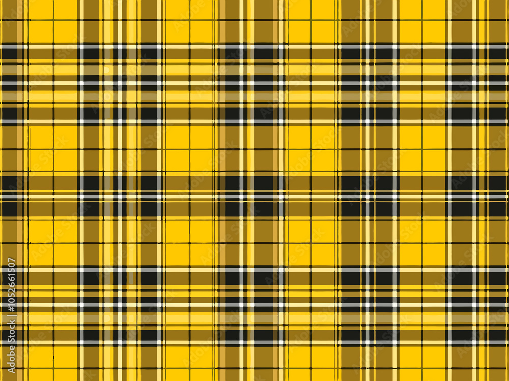 Bright yellow plaid fabric with black and white stripes for sewing and ...