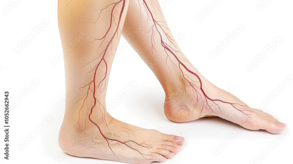 varicose veins on woman's legs on white background, disease, close-up ...