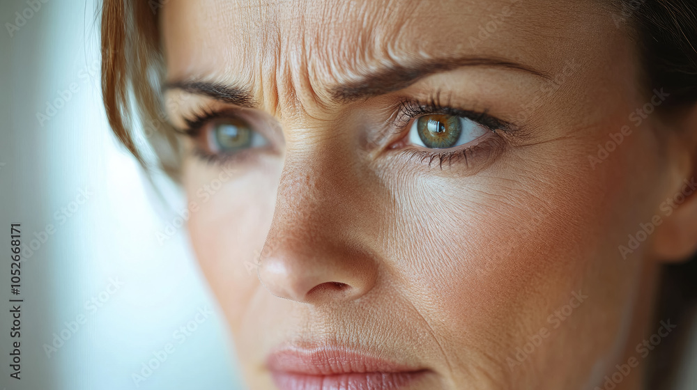 wrinkles in the corners of the eyes on the face of a 50-year-old ...