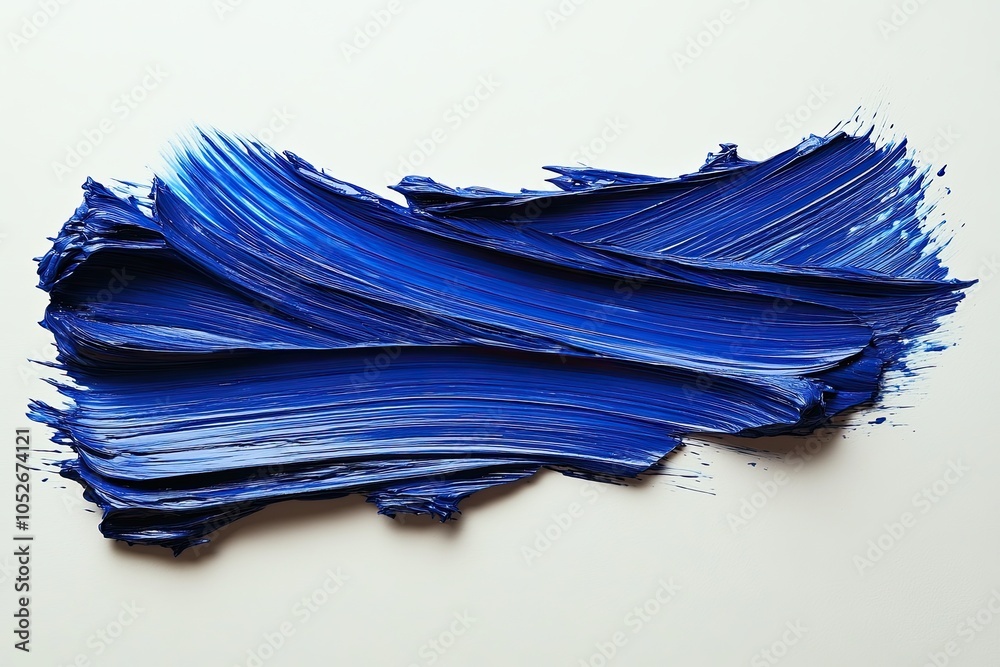 Large horizontal stroke of cobalt blue, made with oil paints on white ...