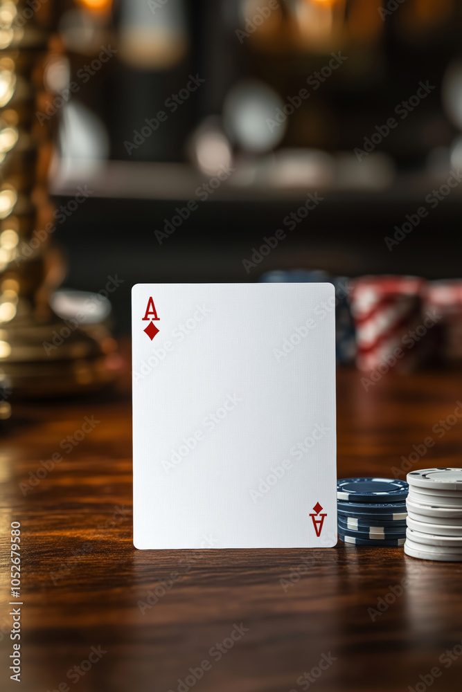 Blank white invitation mockup on a poker table with colorful chips ...
