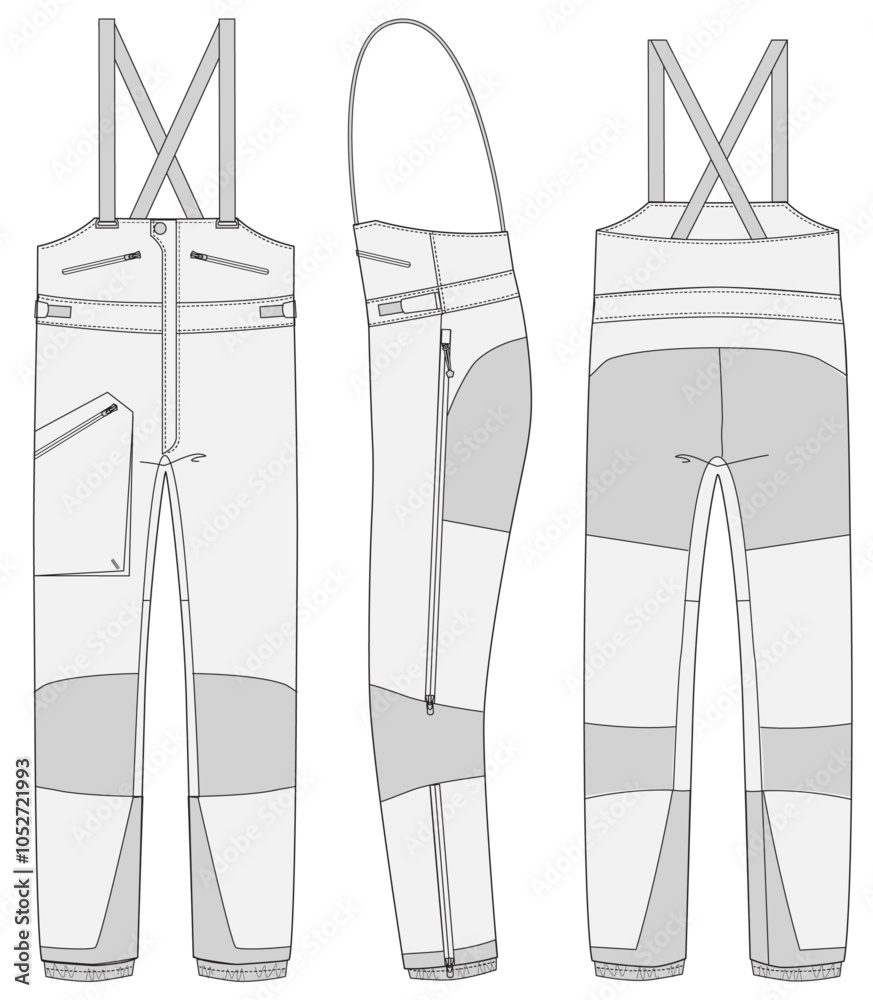 Snow Bib Winter Pants Technical Fashion Illustration Mock-up Template ...