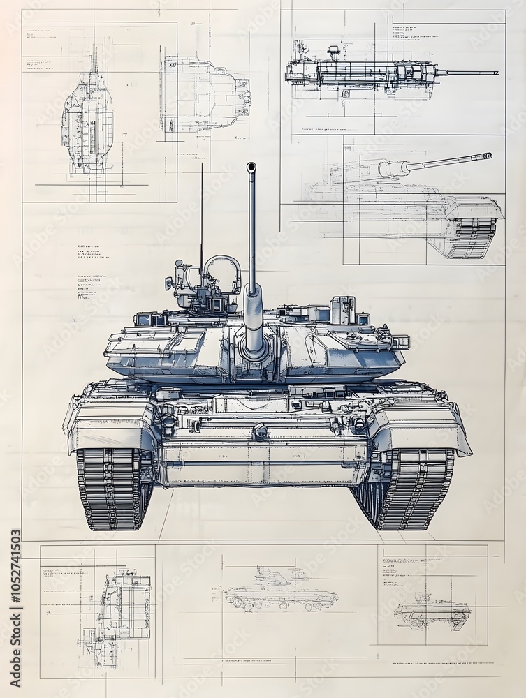 The design blueprint of the tank shows its complex structure as a heavy ...