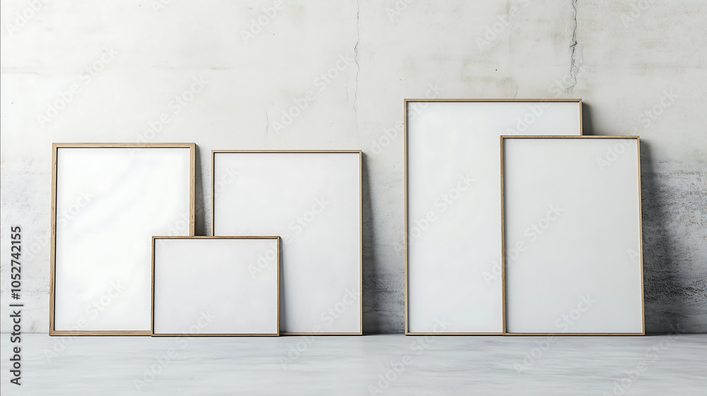 some different sized blank white canvases with minimalistic wooden ...