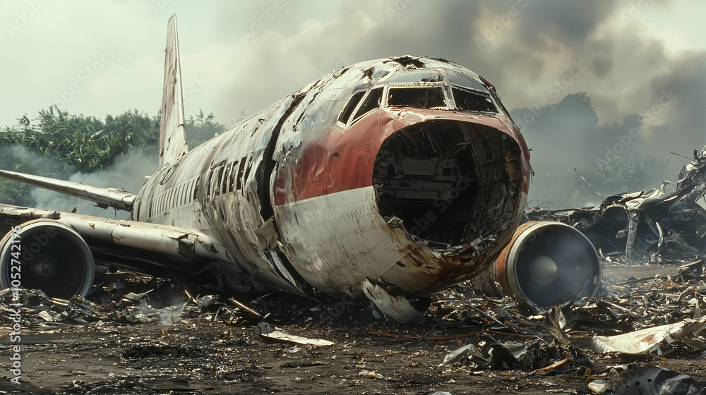 Dramatic Plane Crash Scene: Impact, Destruction, and Realistic Wreckage ...