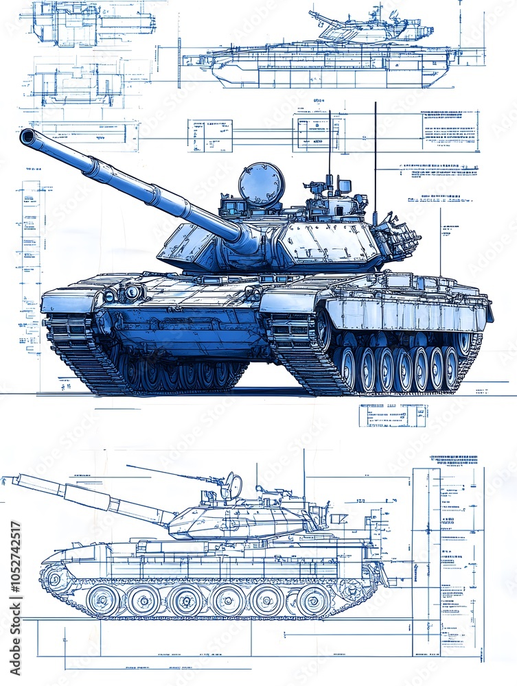 The design blueprint of the tank shows its complex structure as a heavy ...