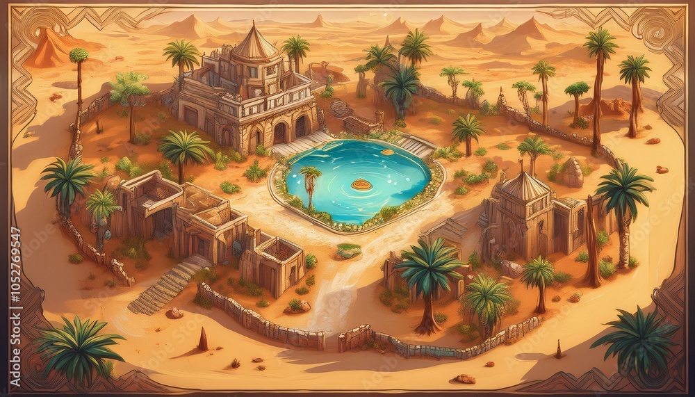 DnD Battlemap Lost Desert Oasis Hidden in the Desert AI Generate Stock ...