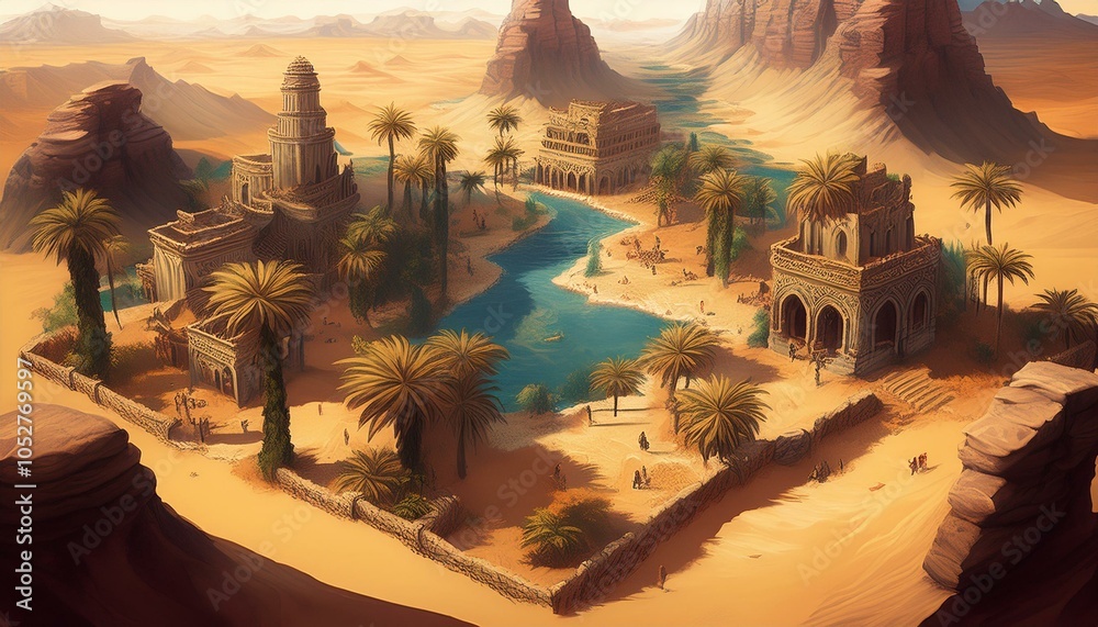 DnD Battlemap Lost Desert Oasis Hidden in the Desert AI Generate Stock ...