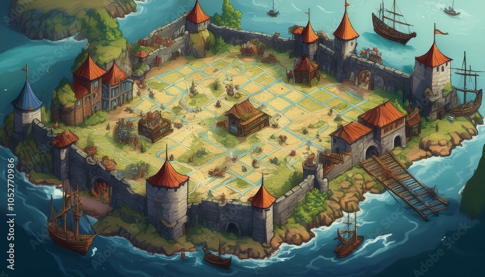 DnD Battlemap Medieval City Port AI Generate Stock Illustration | Adobe ...