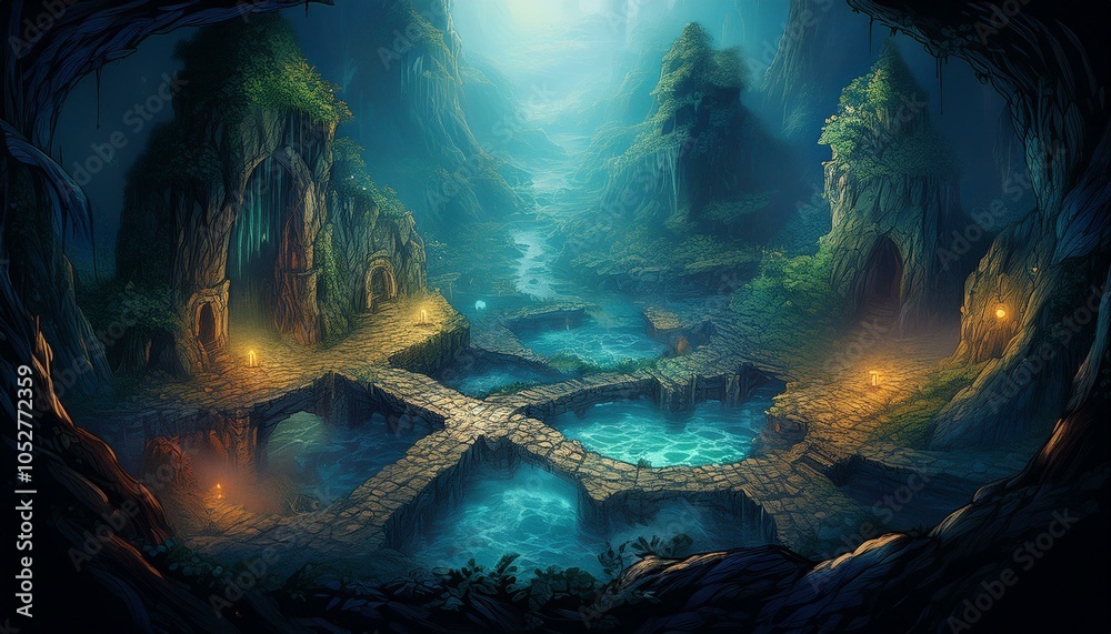 DnD Battlemap Underground River Mysterious Dark Terrain AI Generate ...