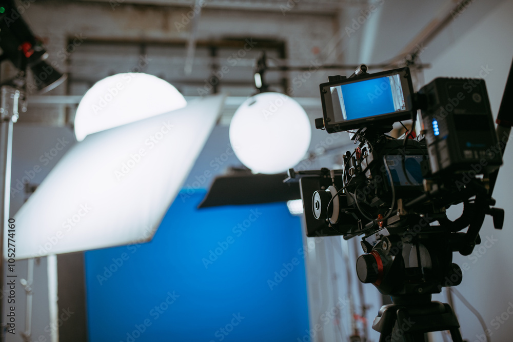 Professional cinema and video camera on the set. Shooting shift ...