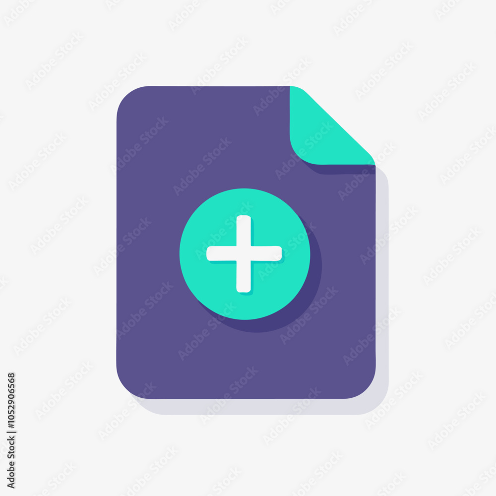 A simple and modern flat design illustration of a file with a plus sign ...