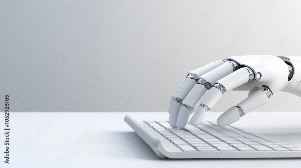 Robotic hand typing on keyboard, showcasing advanced technology and ...