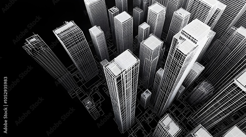 Futuristic high rise cityscape represented in an intricate digital ...