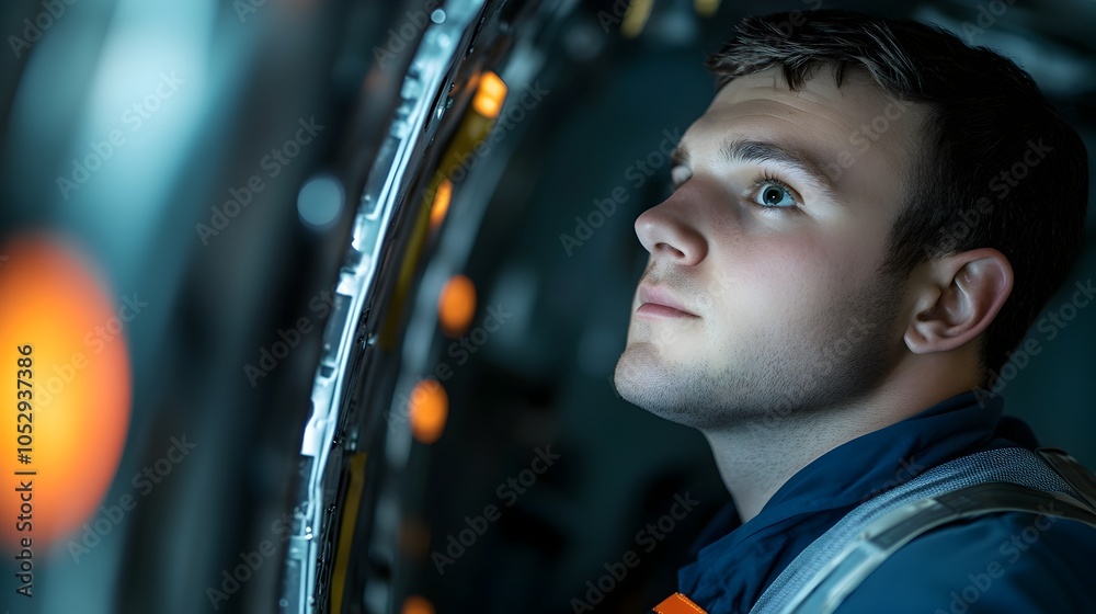Engineer Performing Detailed Nighttime Safety Inspection on Commercial ...