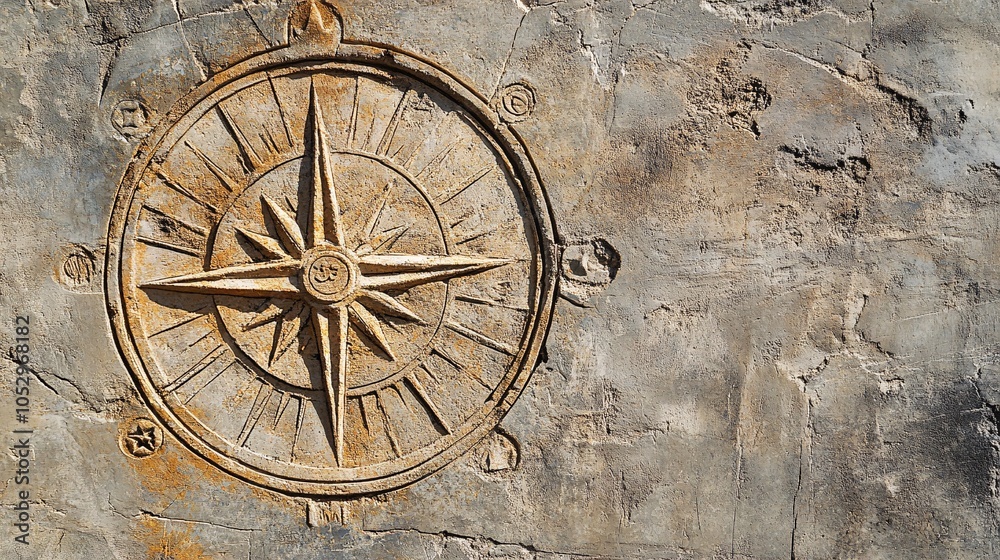 2410 100.A beautifully etched compass rose on a cement surface ...