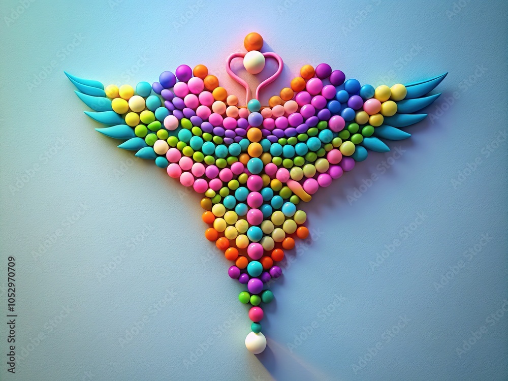 A harmonious blend of pill patterns shapes the caduceus symbol on a ...