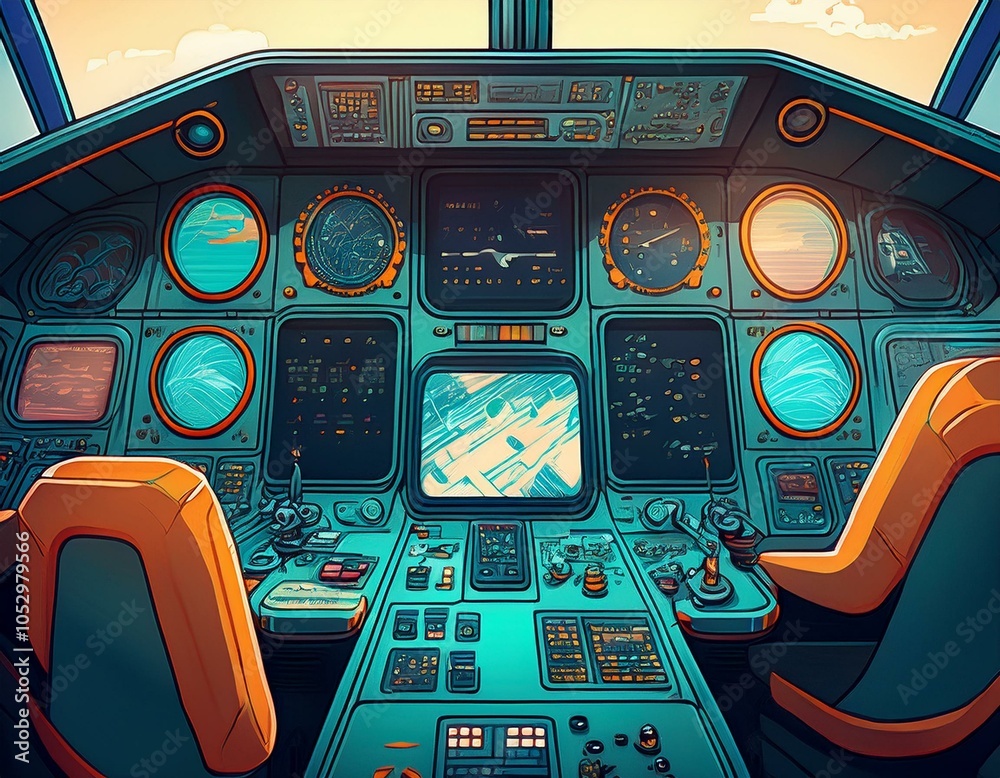 Aircraft dashboard. View inside the pilot's cabin. Stock Illustration ...