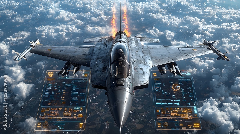 Ilustración de Stock Futuristic fighter jet being refueled in the air ...