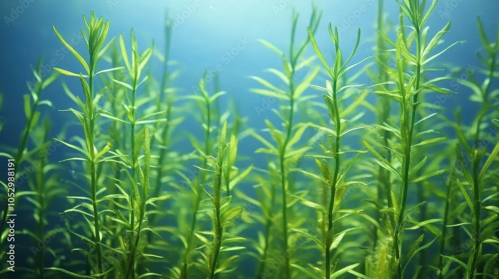 Hydrilla verticillata, an invasive aquatic species, densely covering a ...
