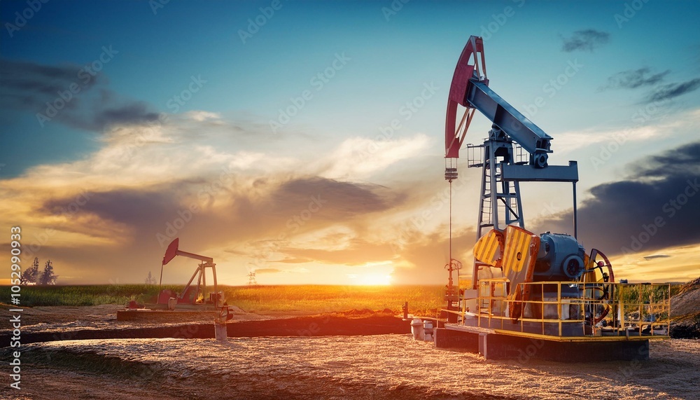 Oil drilling derrick pumps oil from ground. Petroleum industry, crude ...