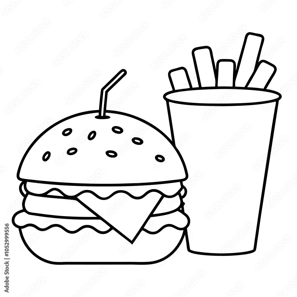 Fast foods vector art coloring page illustration coloring book design ...