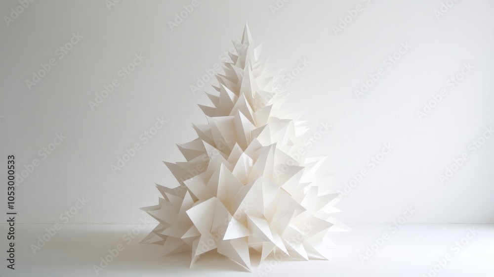 2410_094.contemporary paper art installation, angular christmas tree ...