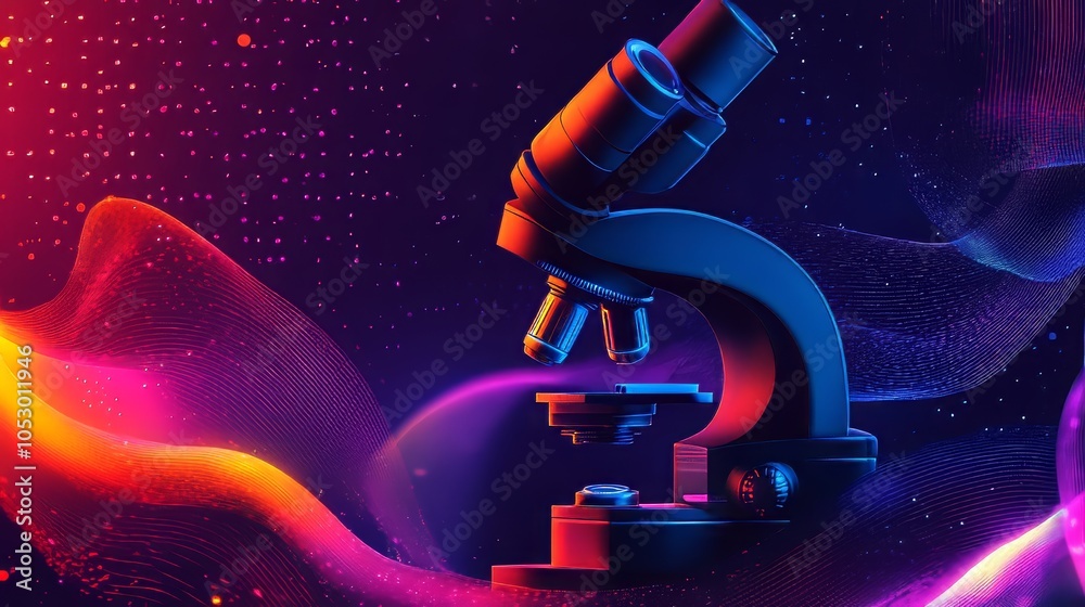 Geometric microscope icon, with precise shapes and a bold electric gradient background, blending ...