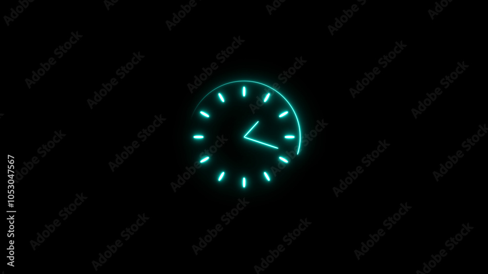 Clock icon neon glowing cyan color 4k illustration. Analog and digital ...
