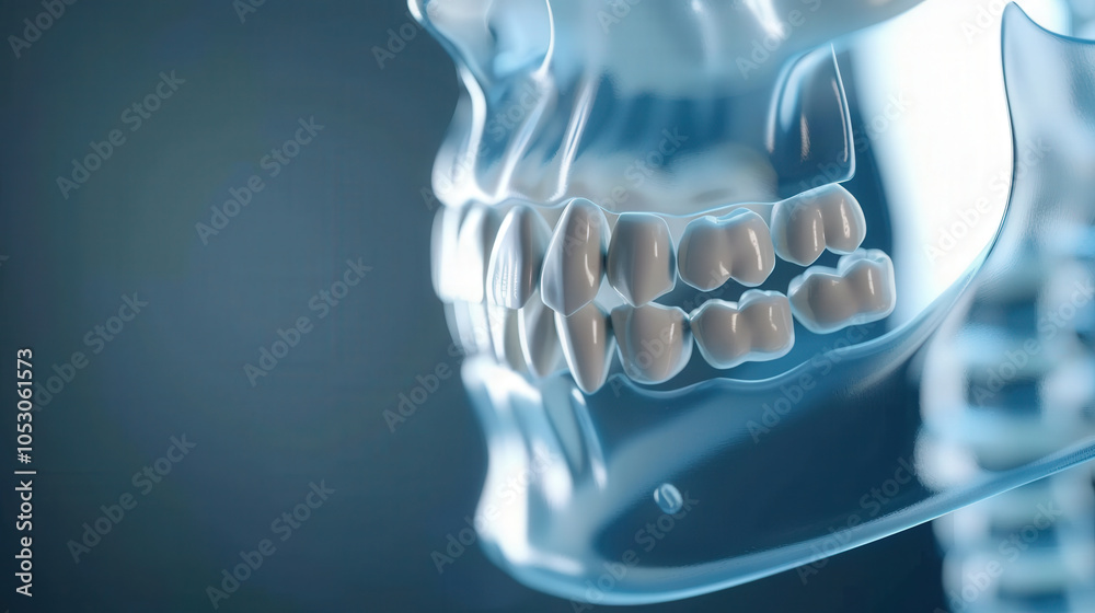detailed X ray image of human jaw, highlighting dental structure and ...