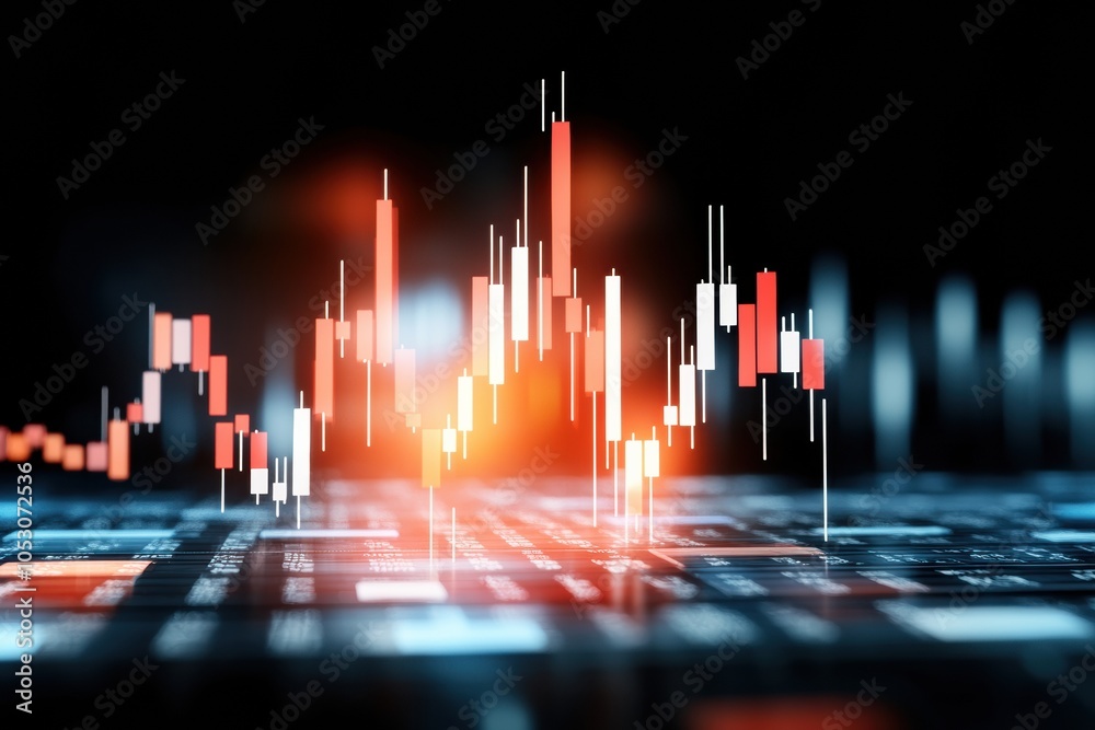Dynamic financial chart displaying vibrant candlestick patterns and data trends, representing ...