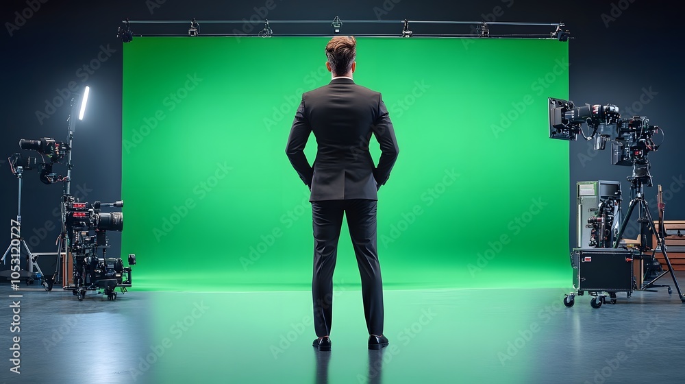 Behind the scenes preparing for green screen production Stock Photo ...