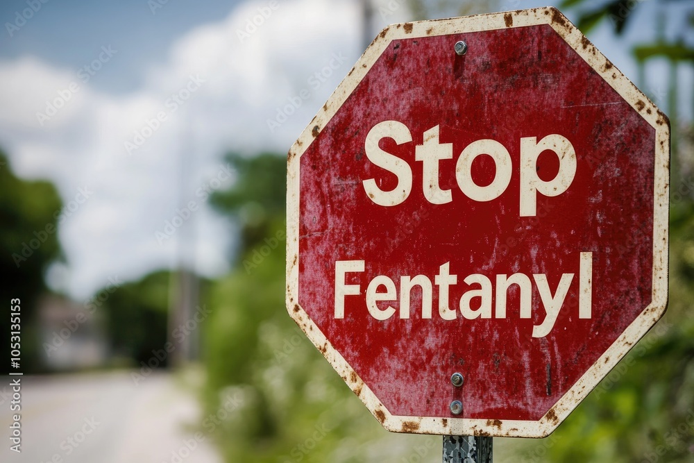 Stop fentanyl sign promoting awareness of opioid crisis and drug abuse ...