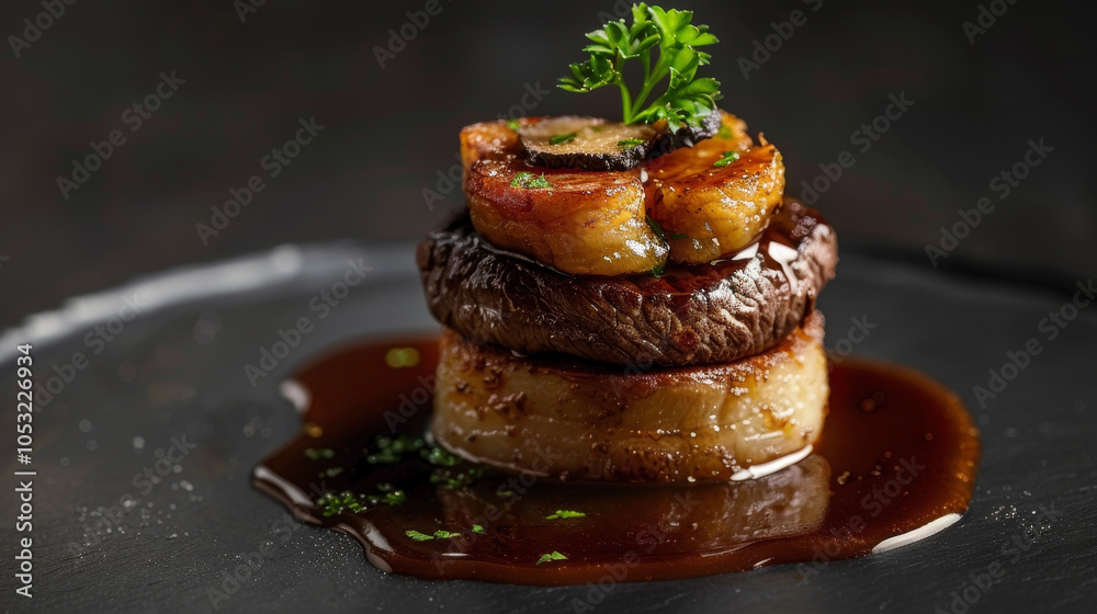 Classic French Tournedos Rossini: filet mignon, foie gras, truffle, and ...