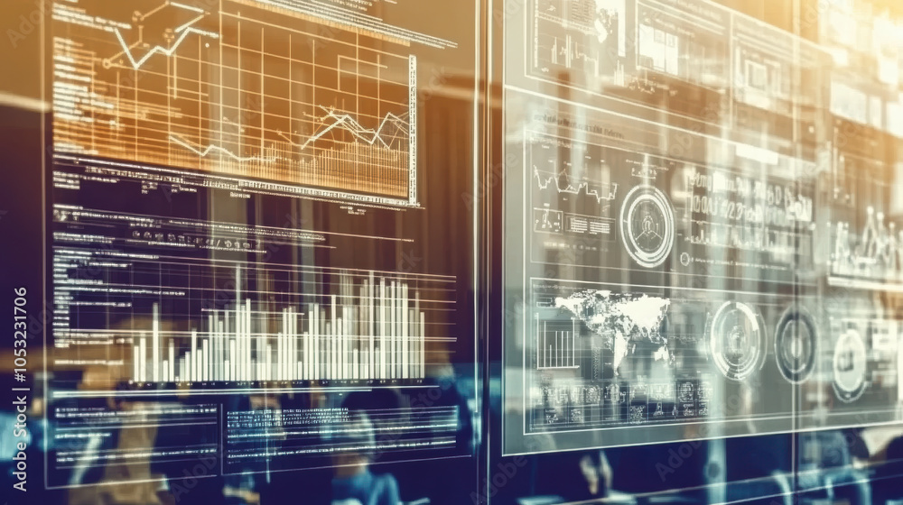 Digital dashboard displaying various data visualizations and analytics ...