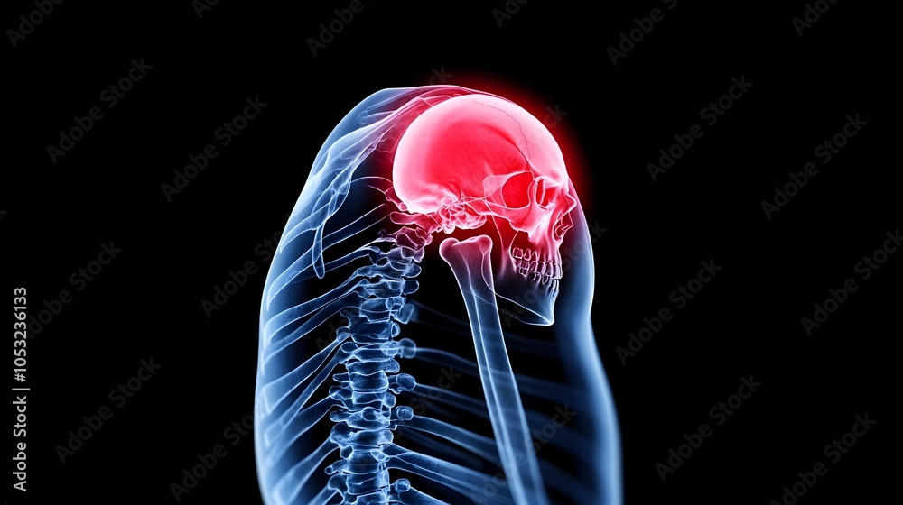 Detailed X ray Image of a Dislocated Shoulder Joint with a Red Overlay ...