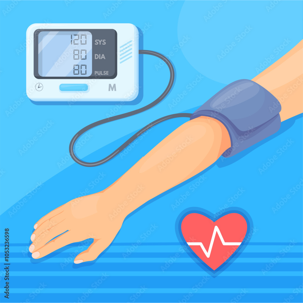 Blood pressure measuring. Hand arm checking arterial blood pressure and ...