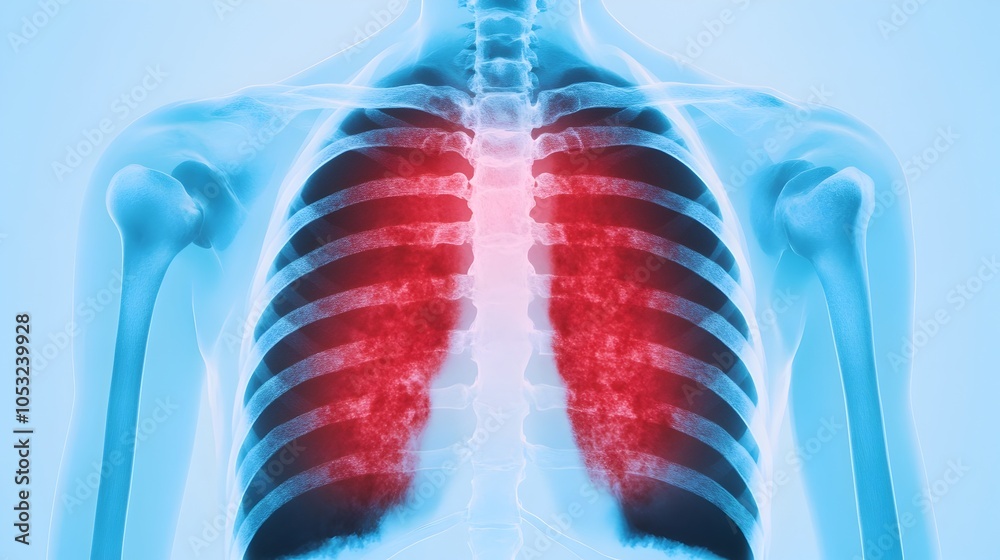Detailed X Ray Showcasing a Fractured Rib with a Red Overlay ...