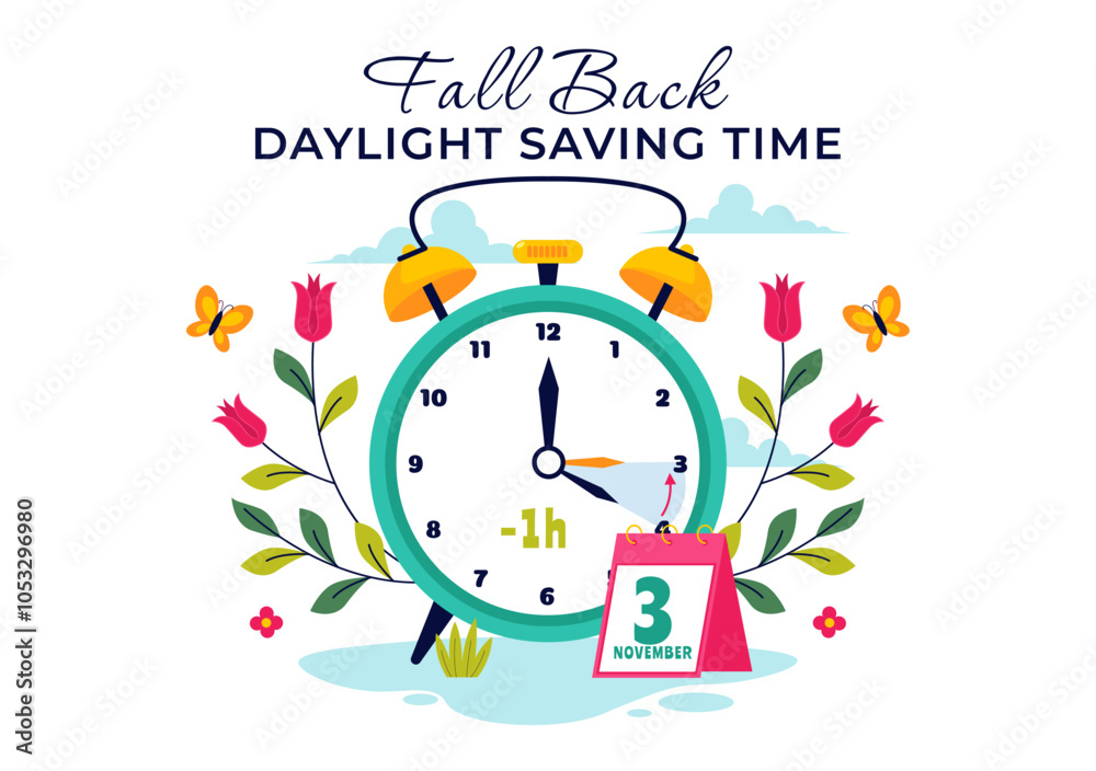 Daylight Saving Time Vector Illustration with Alarm Clock and Calendar ...