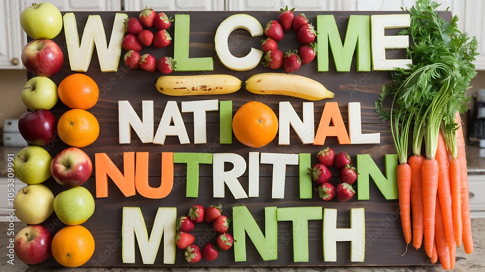 Welcome to National Nutrition Month Sign Made From Fruits and ...