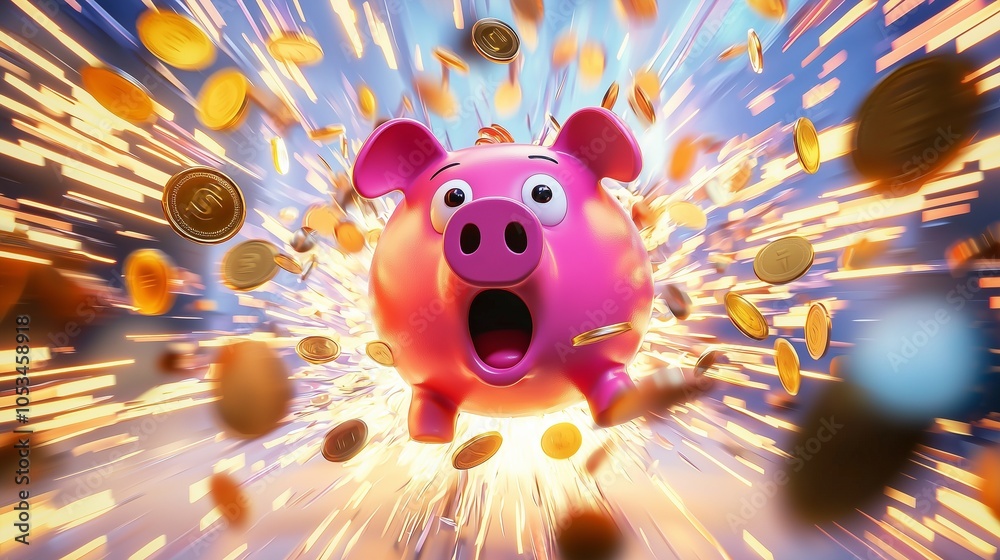 Exploding piggy bank symbolizes financial stress and budget management ...