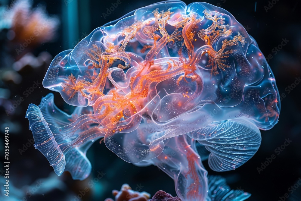 Foto de Stock Explore the depths of neuroscience through a translucent ...