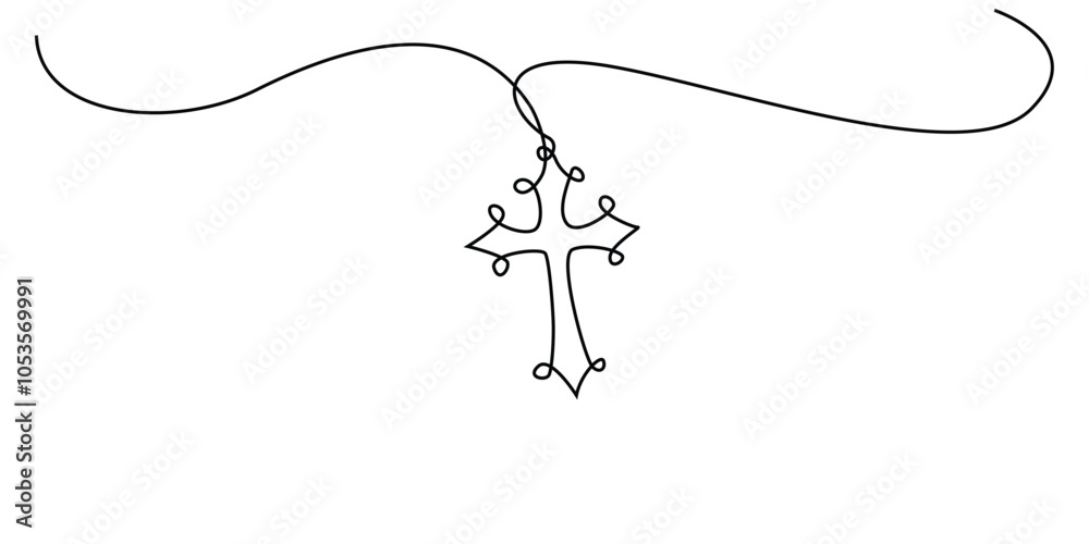 continuous line cross necklace.one line drawing of jesus cross necklace ...