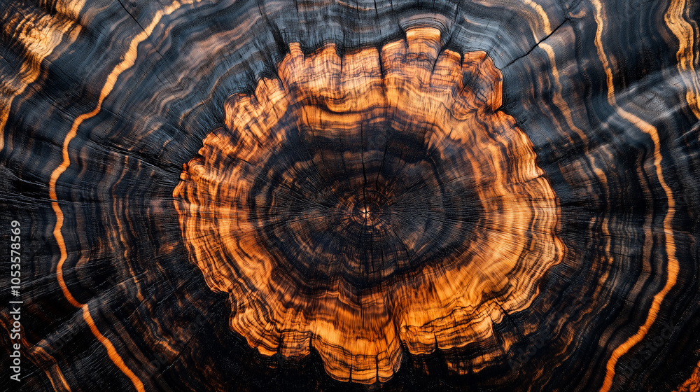 Detailed Cross-Section of Tree Trunk Showing Annual Growth Rings and ...