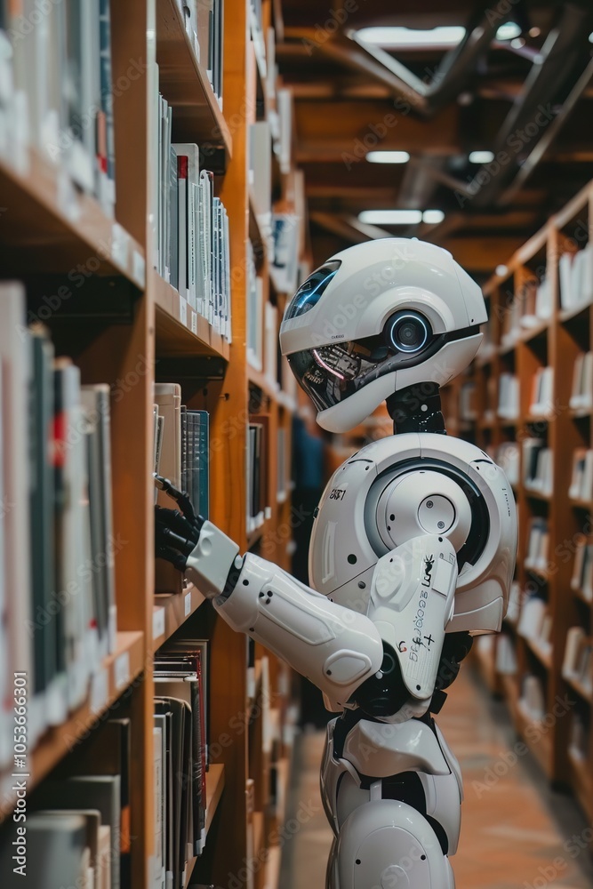 Robotic librarians cataloging and shelving books, streamlining library ...