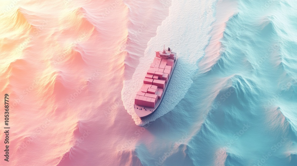 Top view cargo ship navigation in pastel 3D render, Import-export ...