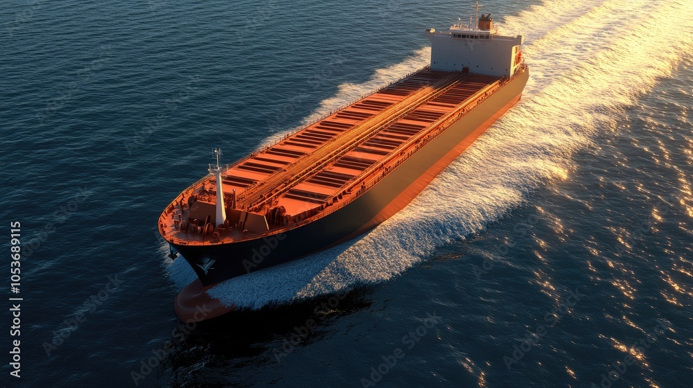 Top view cargo ship navigation 3D render, Import-export logistics, flat ...